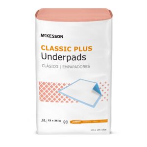 mckesson classic underpads, incontinence bed pads, light absorbency, 23 in x 36 in, 150 count