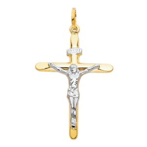 goldenmine fine jewelry collection 14k two tone gold crucifix cross religious charm pendant