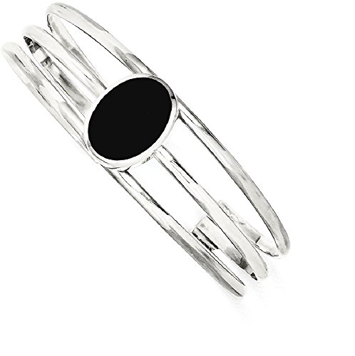 IceCarats 925 Sterling Silver Synthetic Black Onyx 3 Strand Cuff Bangle Bracelet