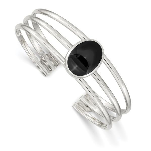 IceCarats 925 Sterling Silver Synthetic Black Onyx 3 Strand Cuff Bangle Bracelet