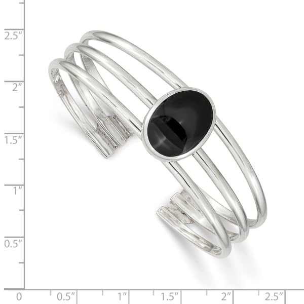 IceCarats 925 Sterling Silver Synthetic Black Onyx 3 Strand Cuff Bangle Bracelet