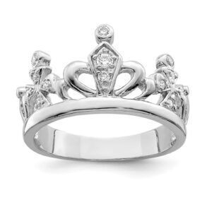 icecarats 925 sterling silver cubic zirconia cz royal princess crown ring size 8