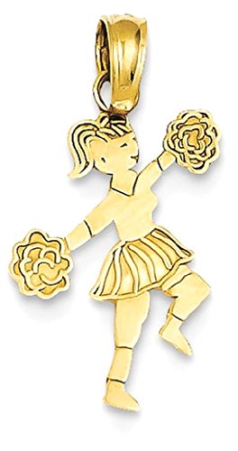 IceCarats 14K Yellow Gold Cheerleader Pom Poms Necklace Cheerleading Charm Sports Pendant 23mm x 10mm Only