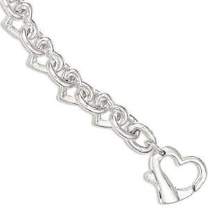 IceCarats 925 Sterling Silver Heart Love Link Chain Charm Bracelet 7.5 inch