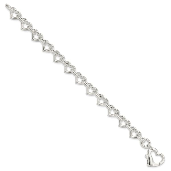 IceCarats 925 Sterling Silver Heart Love Link Chain Charm Bracelet 7.5 inch