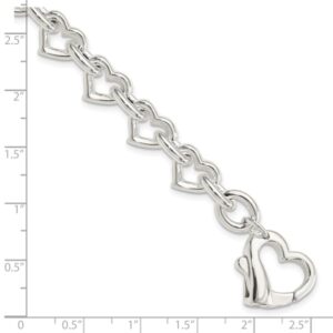 IceCarats 925 Sterling Silver Heart Love Link Chain Charm Bracelet 7.5 inch