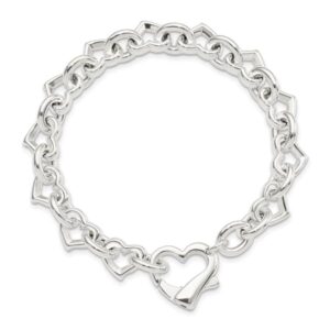 IceCarats 925 Sterling Silver Heart Love Link Chain Charm Bracelet 7.5 inch