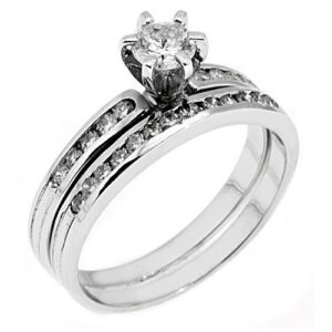 thejewelrymaster 14k white gold .75 carats round diamond engagement ring wedding band bridal set