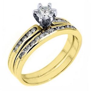 14k yellow gold .75 carats round diamond engagement ring wedding band bridal set