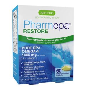 pharmepa restore, 1000mg pure epa fish oil, high absorption rtg omega-3, triple strength, wild & sustainable, lemon flavor, 1-month supply, 60 softgels