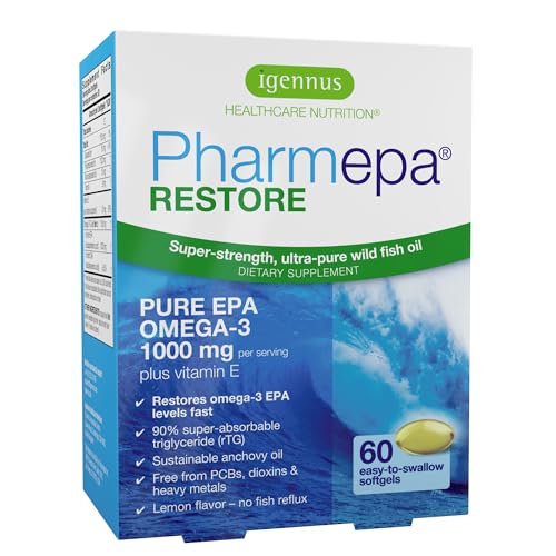 Pharmepa Restore, 1000mg Pure EPA Fish Oil, High Absorption rTG Omega-3, Triple Strength, Wild & Sustainable, Lemon Flavor, 1-Month Supply, 60 Softgels