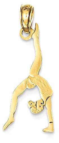 IceCarats 14K Yellow Gold Gymnast Necklace Gymnastics Charm Sports Pendant 25mm x 10mm Only