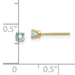 14K Yellow Gold 3mm Blue Aquamarine Studs Gemstone Earrings March Birthstone Jewelry