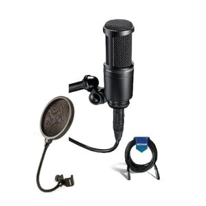 audio technica at2020 condenser studio microphone bundle with pop filter and xlr cable