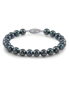 the pearl source sterling silver 5-5.5mm round black japanese akoya saltwater cultured pearl bracelet for women