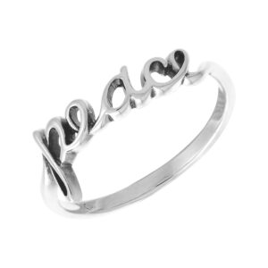 boma jewelry sterling silver peace script ring, size 5