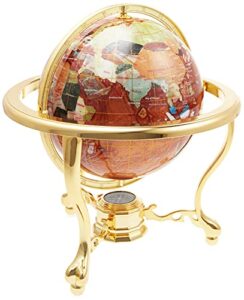 unique art 13-inch tall table top amberllite pearl gold stand gemstone world globe with gold tripod stand