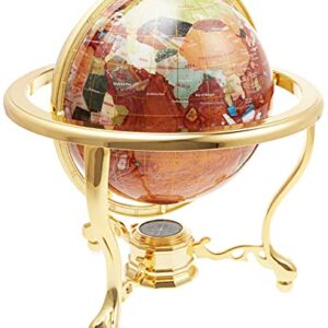 Unique Art 13-Inch Tall Table Top Amberllite Pearl Gold Stand Gemstone World Globe with Gold Tripod Stand