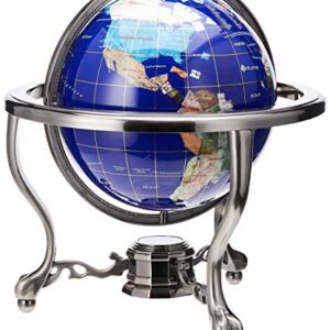 Unique Art 13-Inch Tall Table Top Blue Lapis Ocean Gemstone World Globe with Silver Tripod Stand