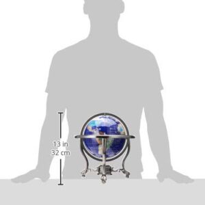 Unique Art 13-Inch Tall Table Top Blue Lapis Ocean Gemstone World Globe with Silver Tripod Stand