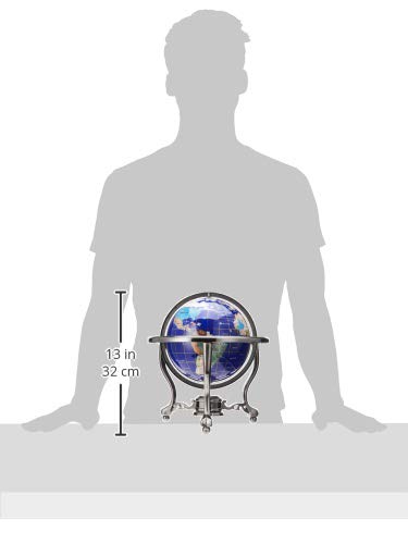 Unique Art 13-Inch Tall Table Top Blue Lapis Ocean Gemstone World Globe with Silver Tripod Stand