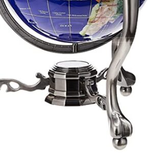 Unique Art 13-Inch Tall Table Top Blue Lapis Ocean Gemstone World Globe with Silver Tripod Stand