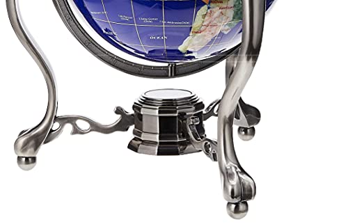 Unique Art 13-Inch Tall Table Top Blue Lapis Ocean Gemstone World Globe with Silver Tripod Stand