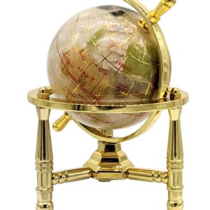 Unique Art 6-Inch Tall Pearl Swirl Ocean Mini Table Top Gemstone World Globe with Gold Tripod