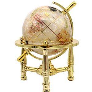 Unique Art 6-Inch Tall Pearl Swirl Ocean Mini Table Top Gemstone World Globe with Gold Tripod