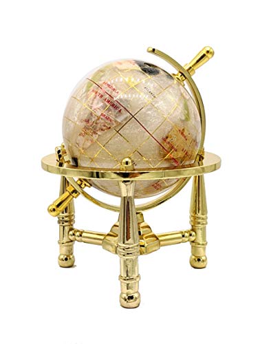 Unique Art 6-Inch Tall Pearl Swirl Ocean Mini Table Top Gemstone World Globe with Gold Tripod