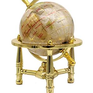 Unique Art 6-Inch Tall Pearl Swirl Ocean Mini Table Top Gemstone World Globe with Gold Tripod