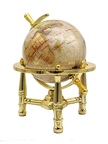 Unique Art 6-Inch Tall Pearl Swirl Ocean Mini Table Top Gemstone World Globe with Gold Tripod