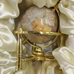 Unique Art 6-Inch Tall Pearl Swirl Ocean Mini Table Top Gemstone World Globe with Gold Tripod