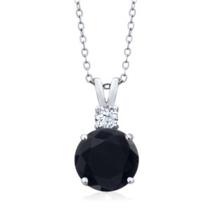 gem stone king 3.14 cttw black onyx and white topaz pendant necklace for women in 925 sterling silver | gemstone december birthstone | round 10mm | with 18 inch chain