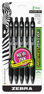 zebra pen z-grip retractable ballpoint pen, medium point, 1.0mm, black ink - 5 pieces (22215)