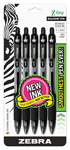 Zebra Pen Z-Grip Retractable Ballpoint Pen, Medium Point, 1.0mm, Black Ink - 5 Pieces (22215)