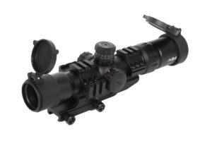 aim sports jtcr1 tri illuminated cqb scope with locking turrets/arrow, 1.5-4x30mm