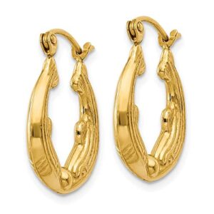 14k yellow gold sea dolphin ocean fish beach nautical hoop earrings