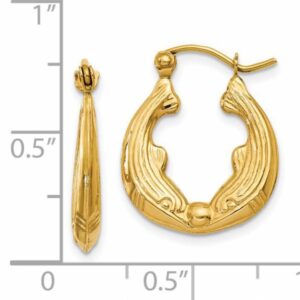 14K Yellow Gold Sea Dolphin Ocean Fish Beach Nautical Hoop Earrings