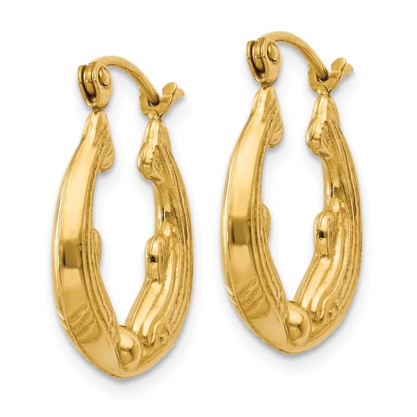 14K Yellow Gold Sea Dolphin Ocean Fish Beach Nautical Hoop Earrings