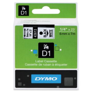 dymo 43613 d1 high-performance polyester removable label tape, 1/4-inch x 23 ft, black on white