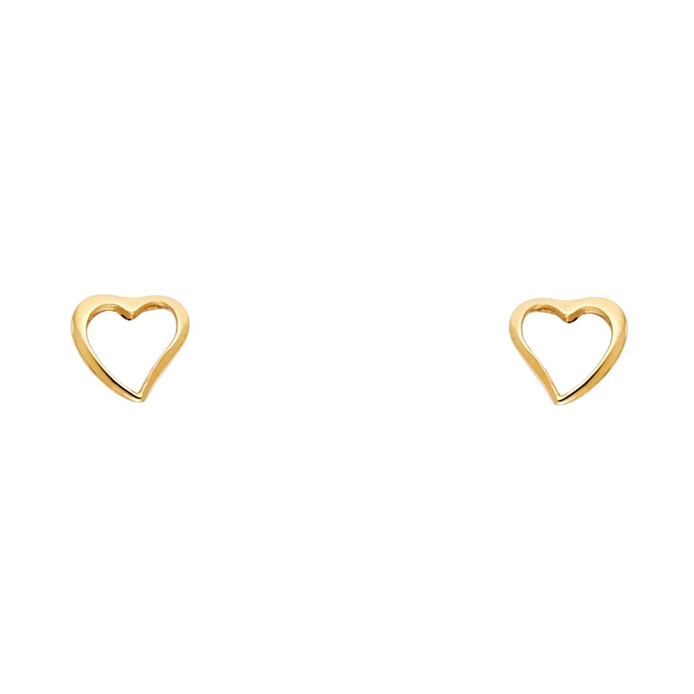 14k REAL Yellow Gold Floating Heart Stud Earrings with Screw Back