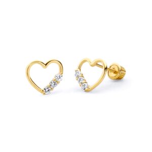 14k yellow gold cut-out heart stud earrings with screw back