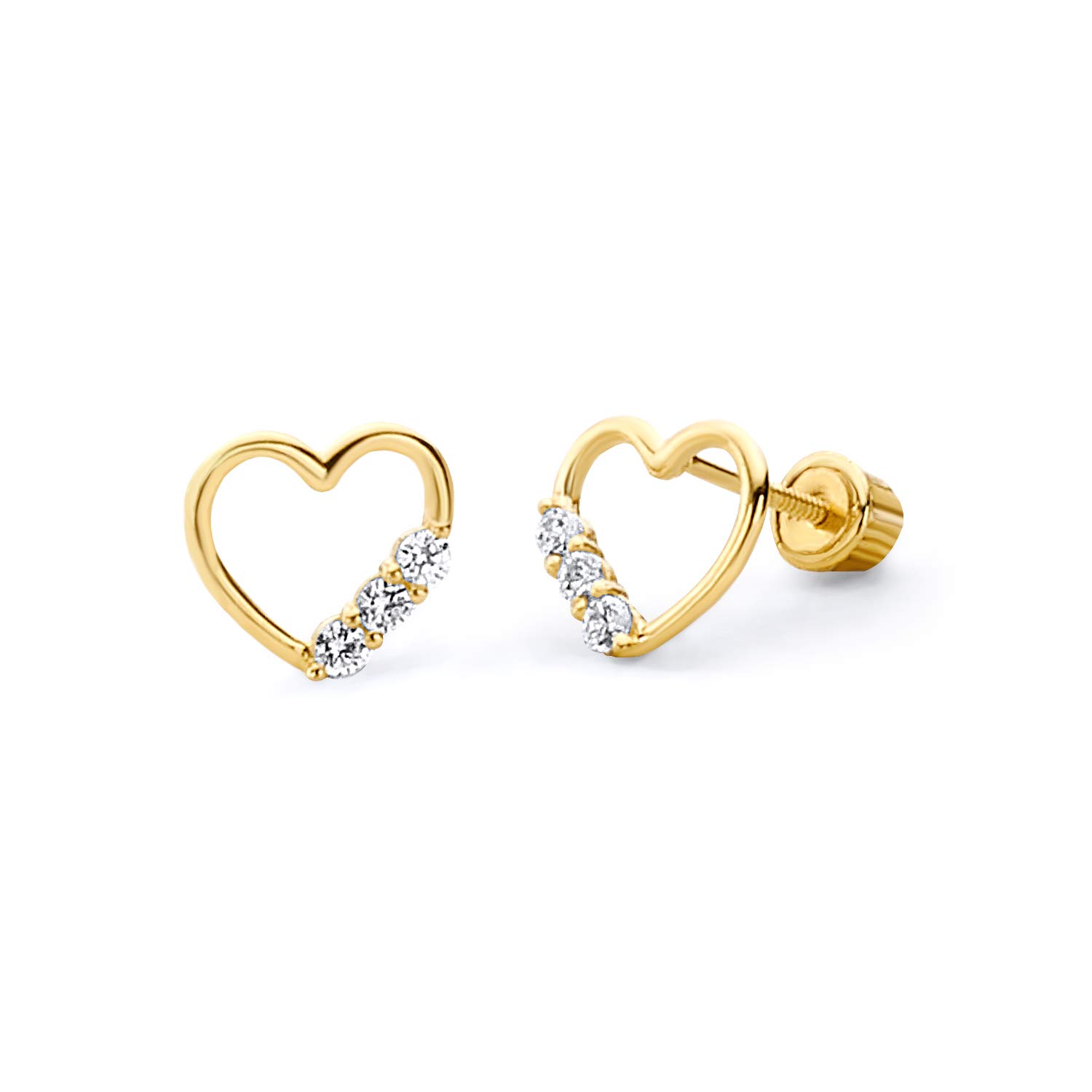 14k Yellow Gold Cut-Out Heart Stud Earrings with Screw Back