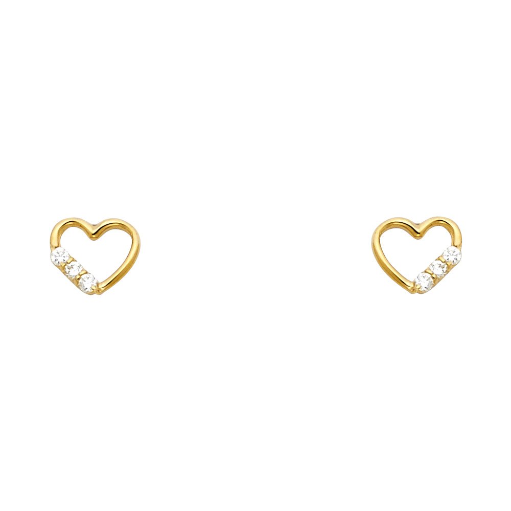 14k Yellow Gold Cut-Out Heart Stud Earrings with Screw Back