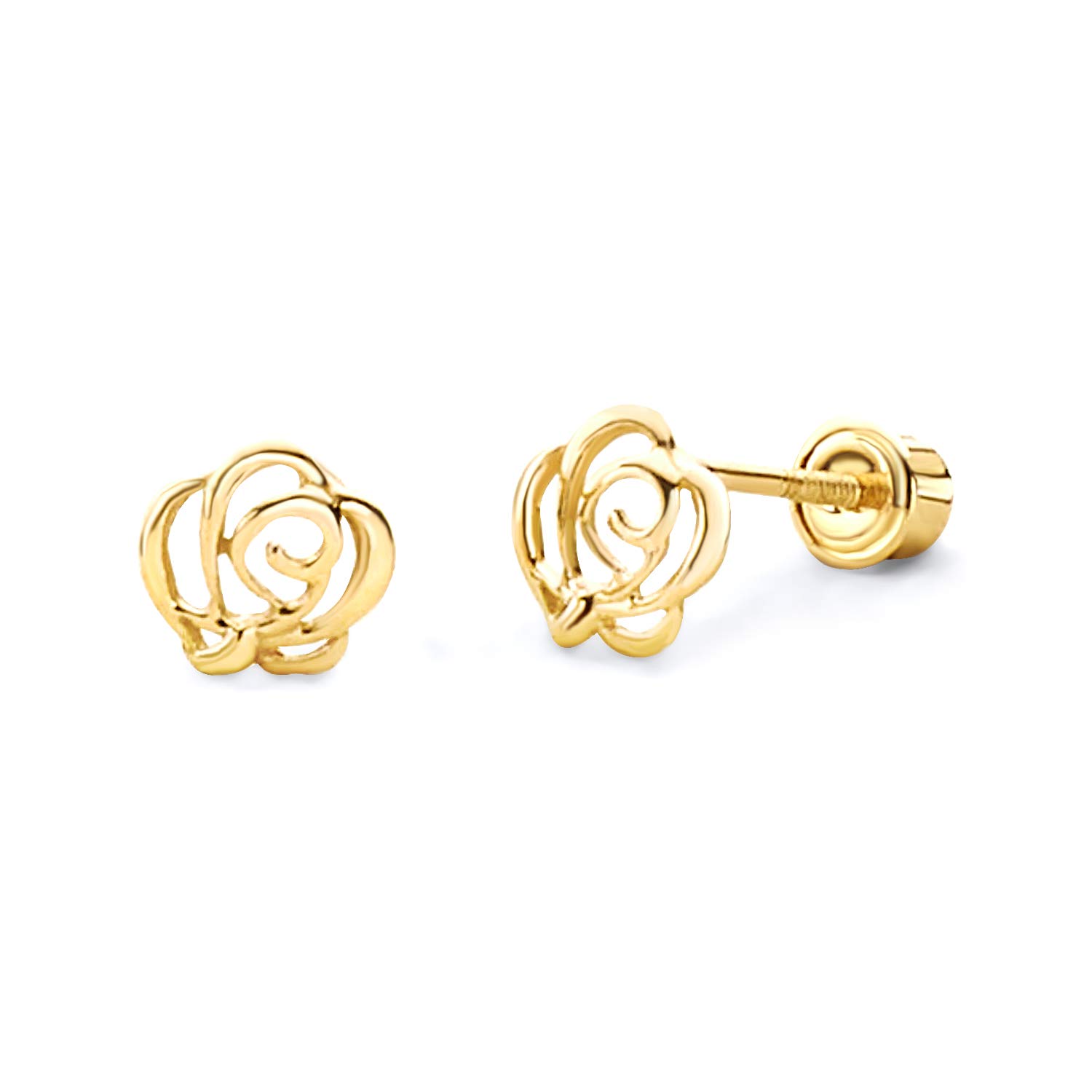 14k Yellow Gold Flower Stud Earrings with Screw Back