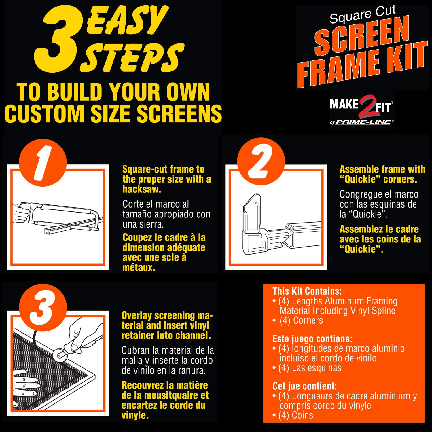 Prime-Line PL 7807, 5/16 in. x 3/4 in. x 48 in, Aluminum, Bronze Finish Screen Frame Kit