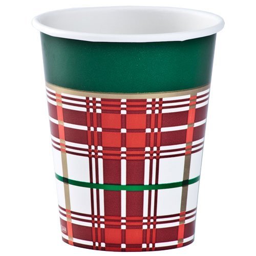 Hannah K. Signature Collection Hot/Cold Party Paper Cup-9oz | Christmas Plaid | Pack of 12 Cup, 9 oz. Cup/12 ct, Green, Red, Gold