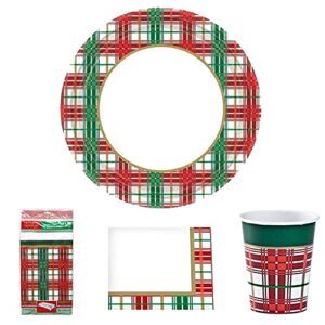 Hannah K. Signature Collection Hot/Cold Party Paper Cup-9oz | Christmas Plaid | Pack of 12 Cup, 9 oz. Cup/12 ct, Green, Red, Gold