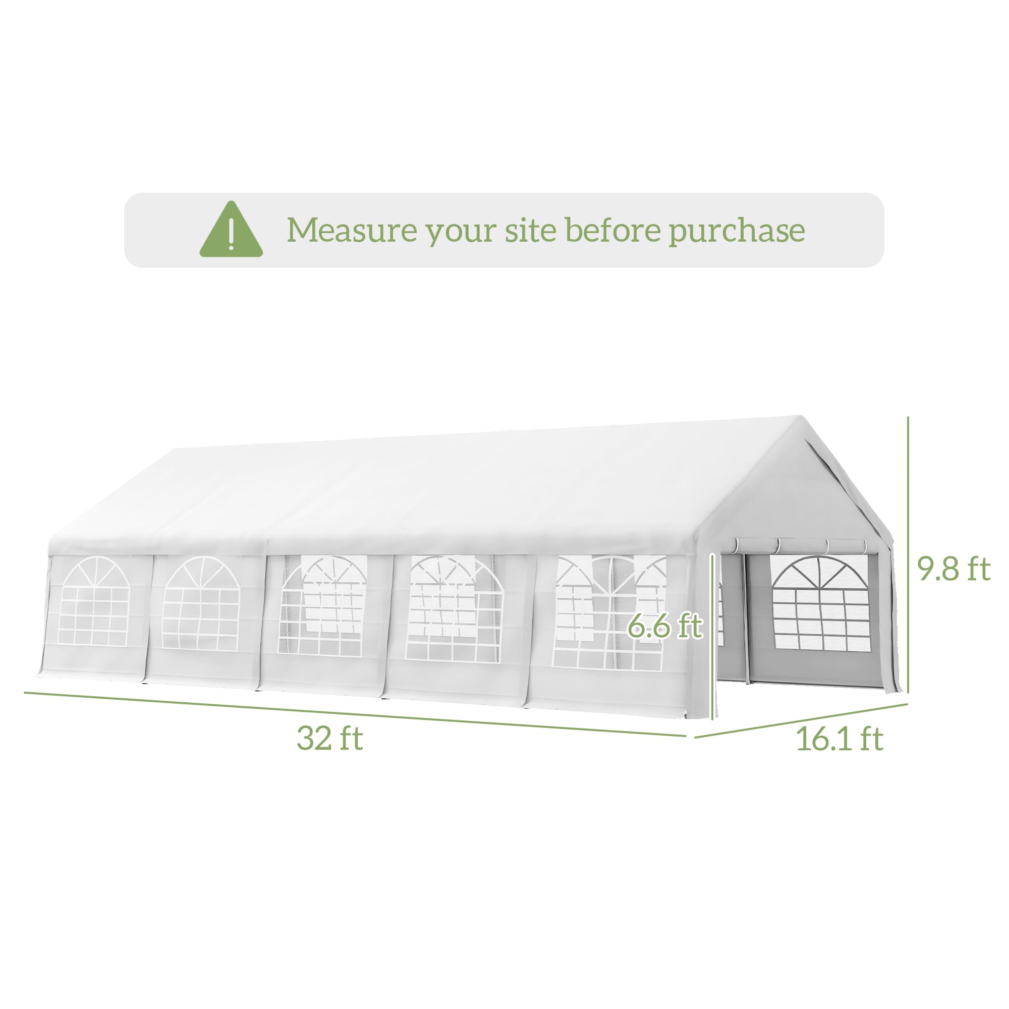 Outsunny 16' x 32' Heavy Duty Party Tent & Carport with Removable Sidewalls and Double Doors, Large Canopy Tent, Sun Shade Shelter, for Parties, Wedding, Outdoor Events, BBQ, White